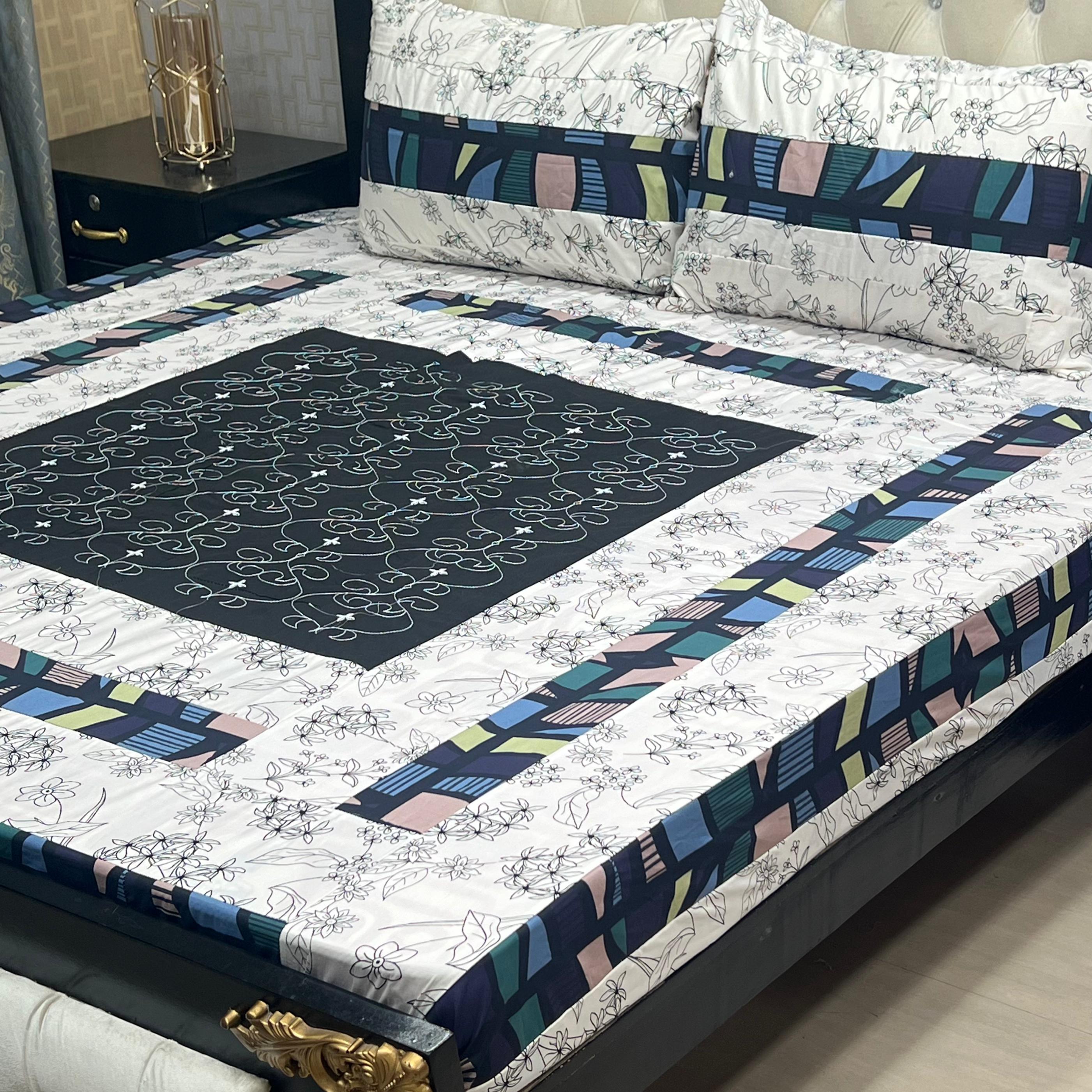 DESION Embroidered Bed Sheet Set KIng Size Patch Work Bed Sheet | Daraz.pk