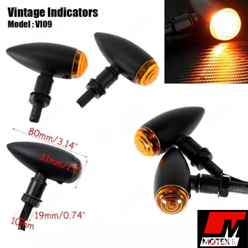 1 Pair (2 pcs)Vintage Cafe Racer Style Black Led Metal Indicators For ...