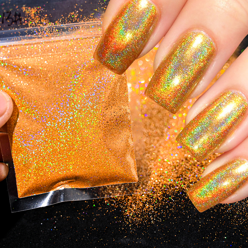 5G Holographic Gold Silver Nail Art Glitter Powder Sparkly Laser Chrome ...