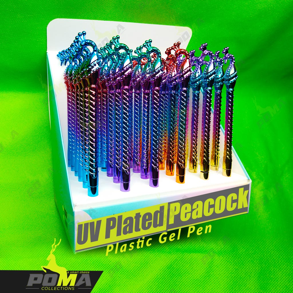 UV Plated Peacock Plastic Gel Pen for school and office use, Blue ink 0 ...