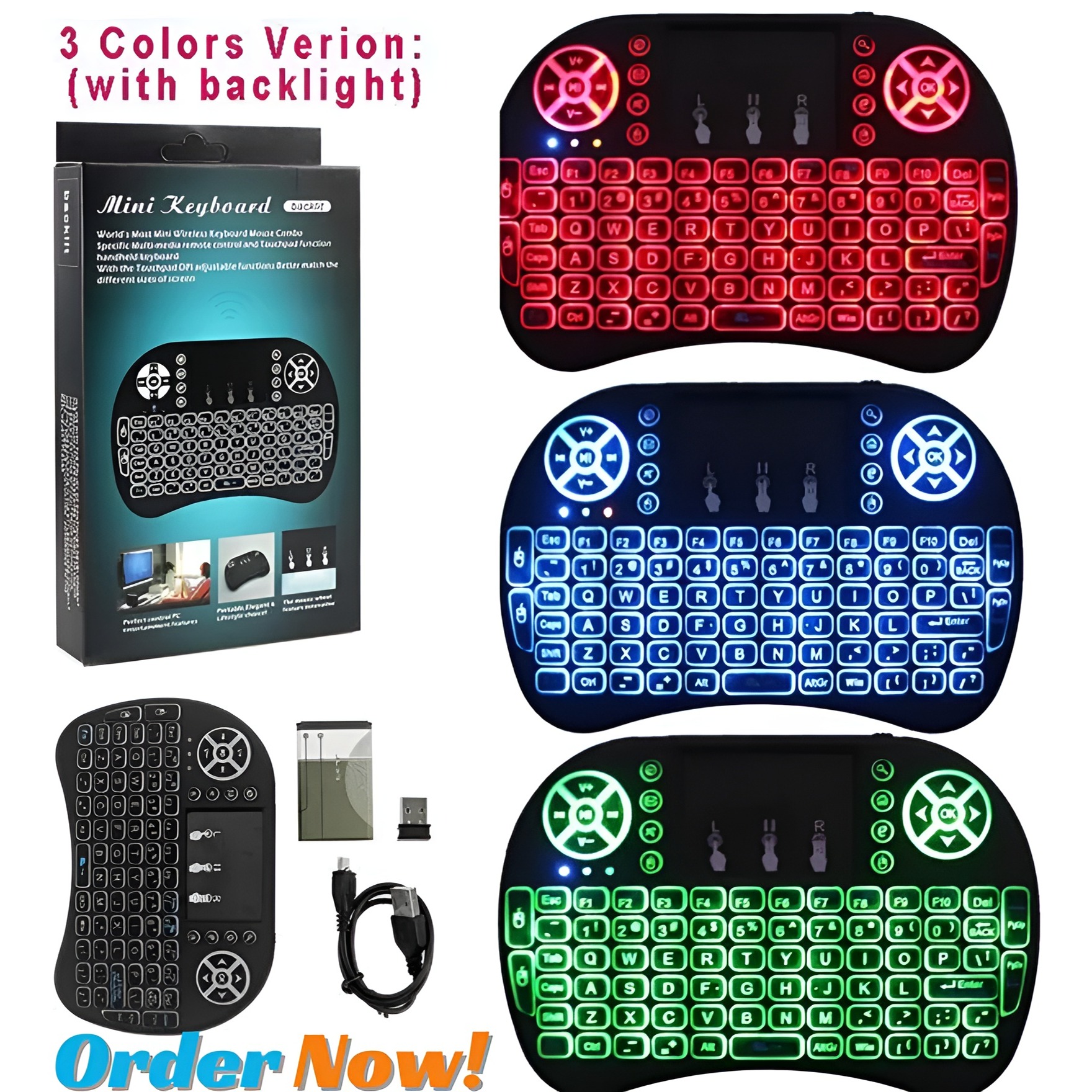 Mini Touch Pad RF 500 Wireless with 3 Colour Backlight Keyboard Mouse ...