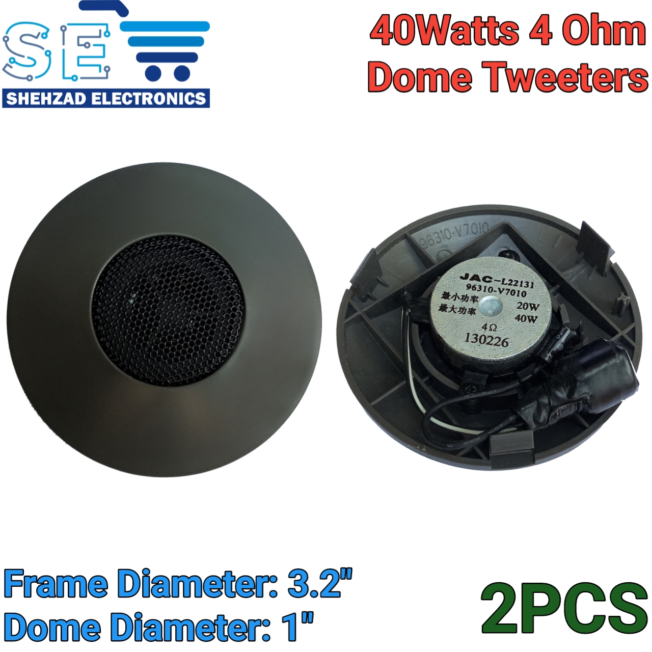 2PCS 3.2 Inch Dome Tweeters 40W 4 Ohm Round Frame JCA Treble Audio ...