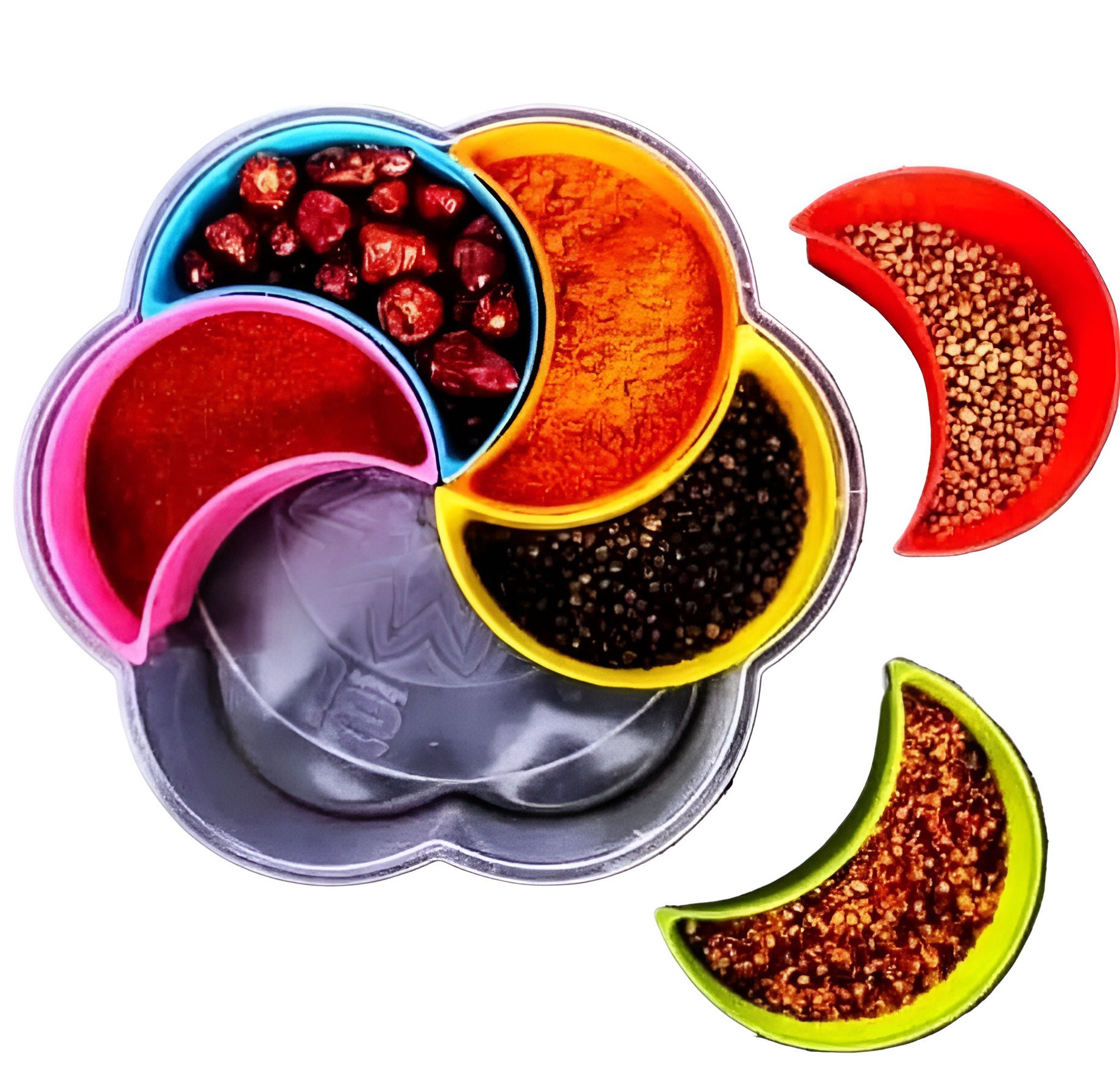 Round Masala Box (Spice Box) 6 In 1 Partition Kitchen Seasoning Box ...