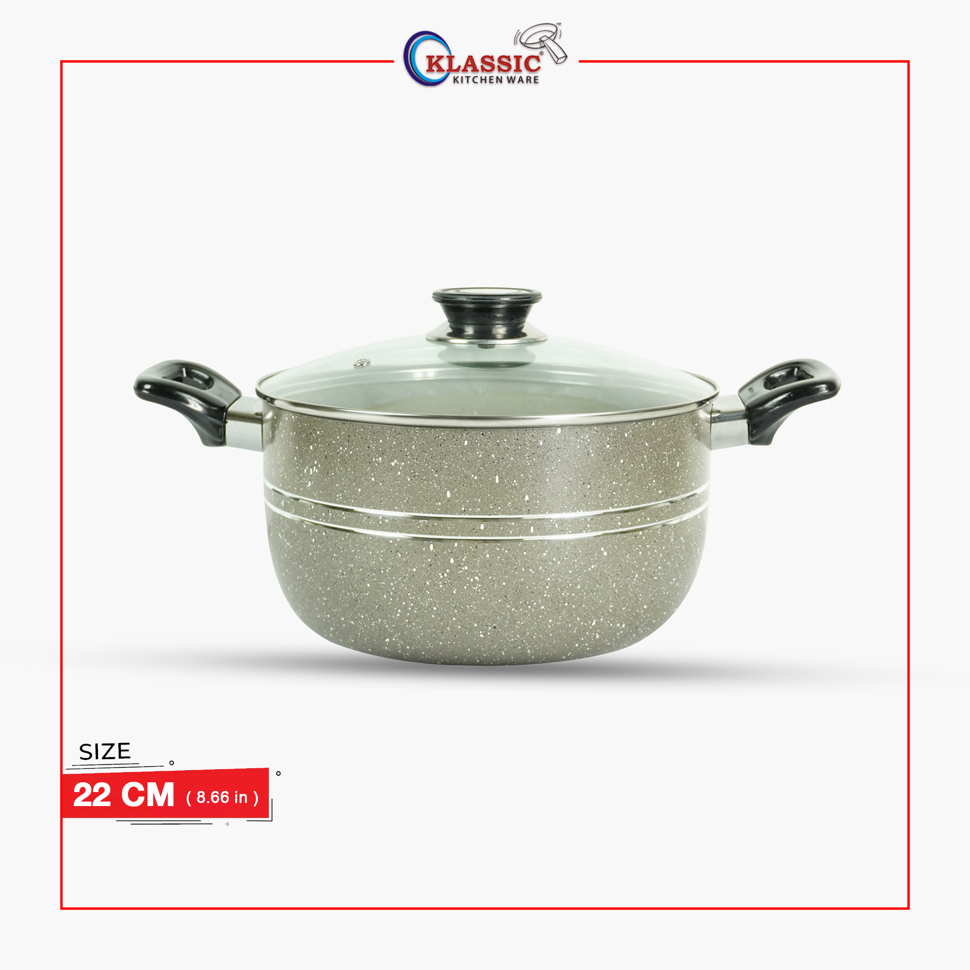 Cooking Pot 24Cm with Glass Lid Marble Coating | Daraz.pk