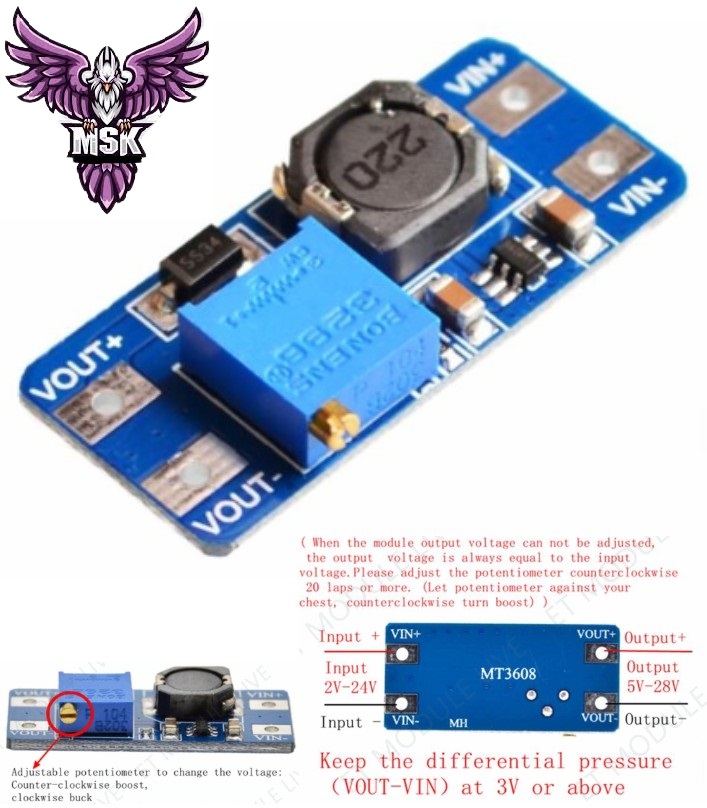 MT3608 DC-DC Step Up Boost Power Module Max 2A Adjustable for Arduino | Daraz.pk
