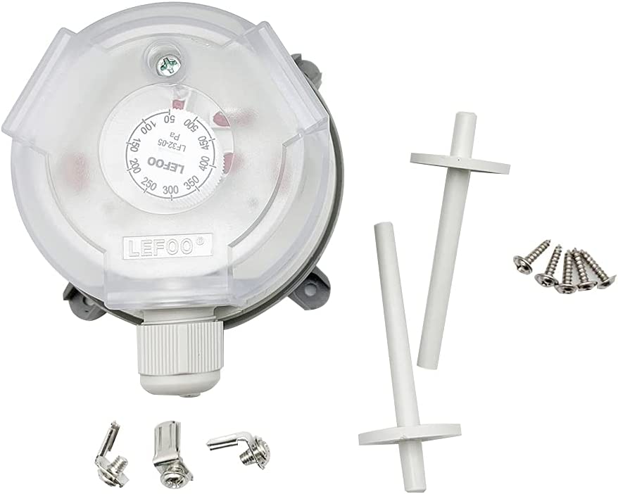 LEFOO LF32 Air Switch Gauge HVAC Adjustable Differential Pressure Switch Air Differential ...