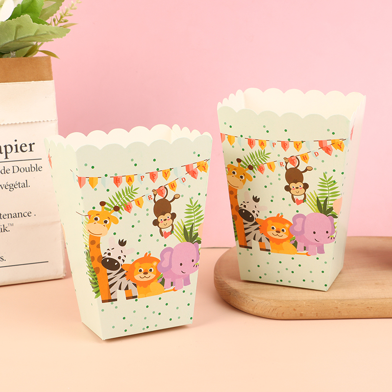 6Pcs Jungle Safari Theme Popcorn Boxes Animal Popcorn Treat Box Baby ...