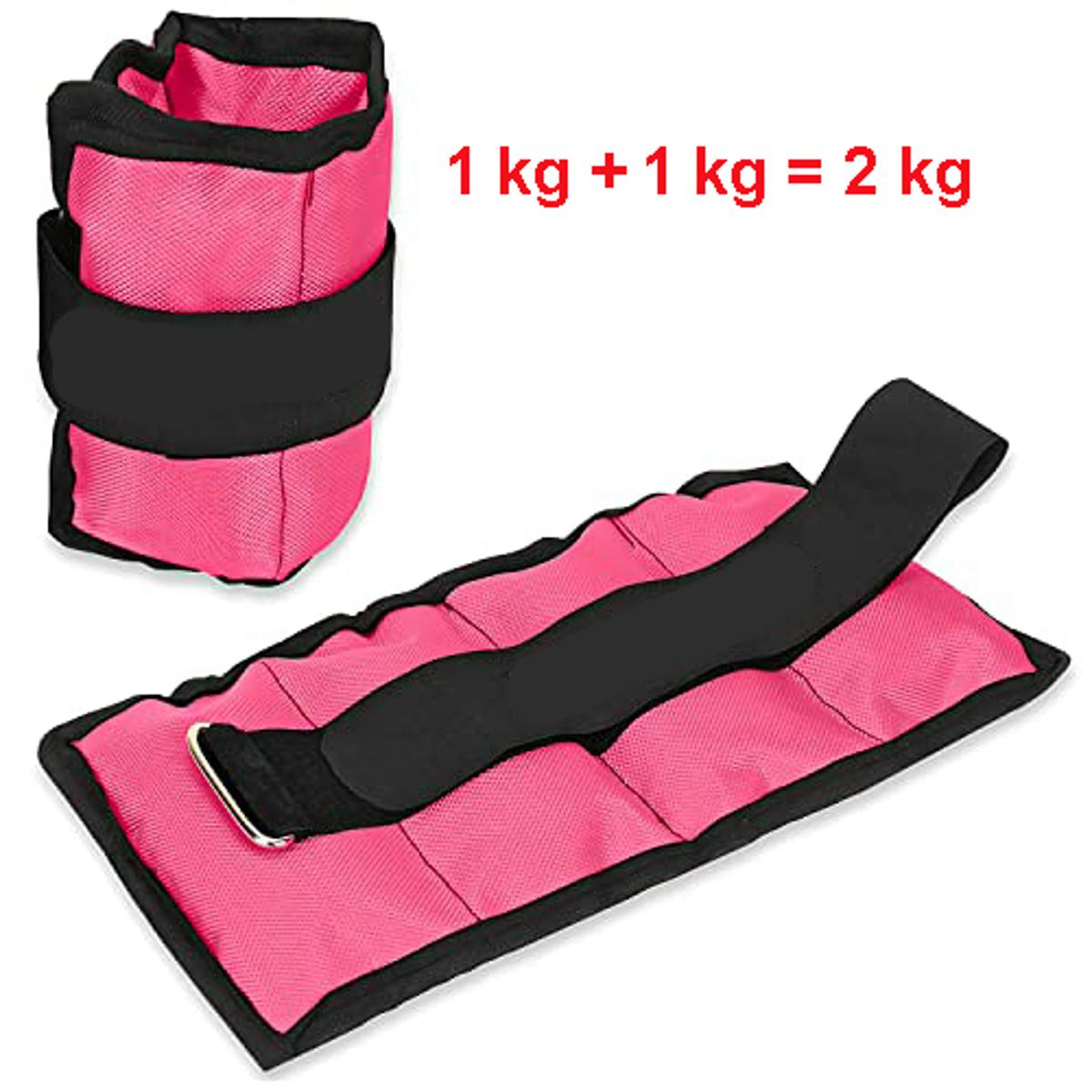 GYM PRODUCT ANKLE WEIGHT 1 KG + 1 KG = 2 KG, Pink, Pair Weight Bearing ...