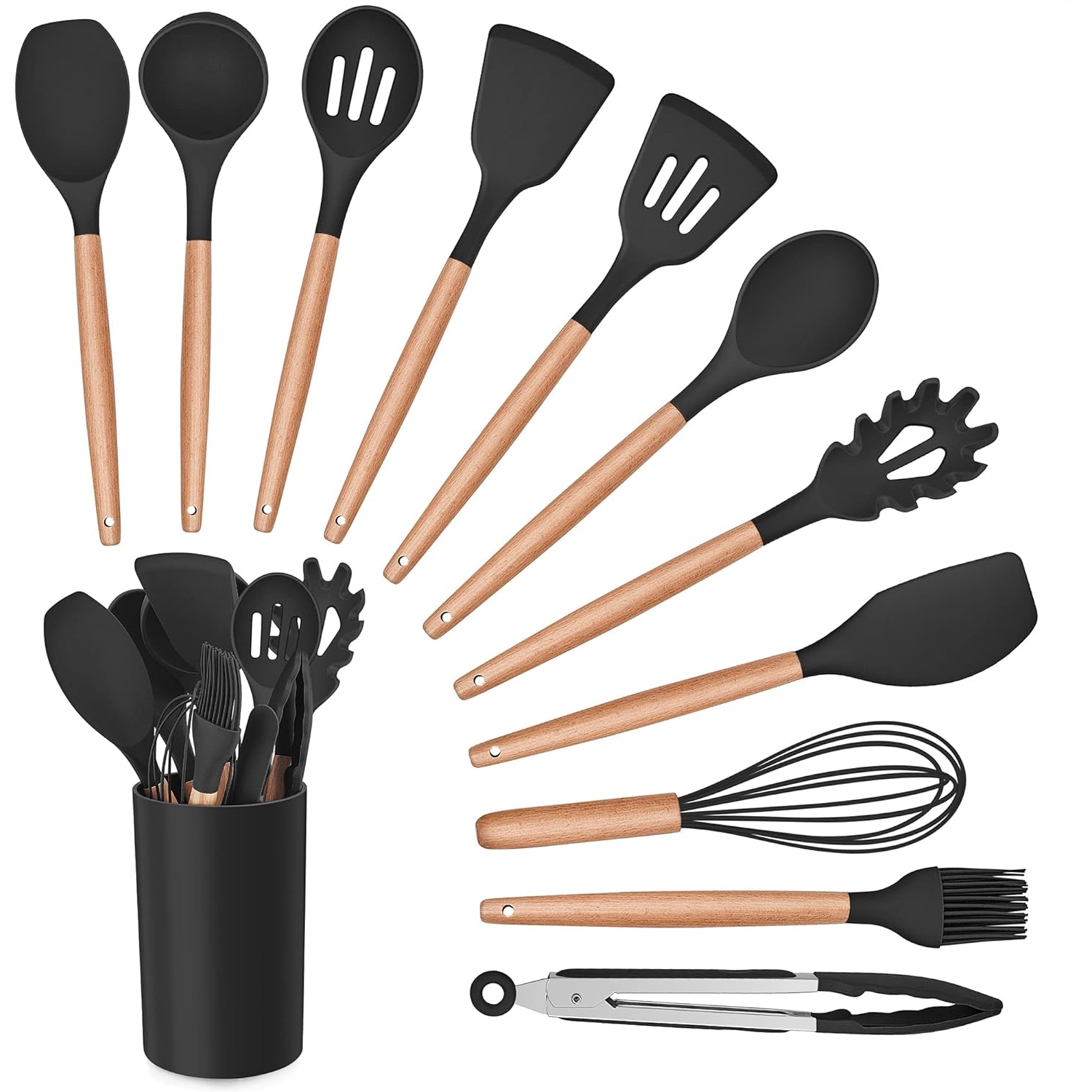 12 Pcs Silicone Cooking Utensils Kitchen Utensil Set - Heat Resistant ...