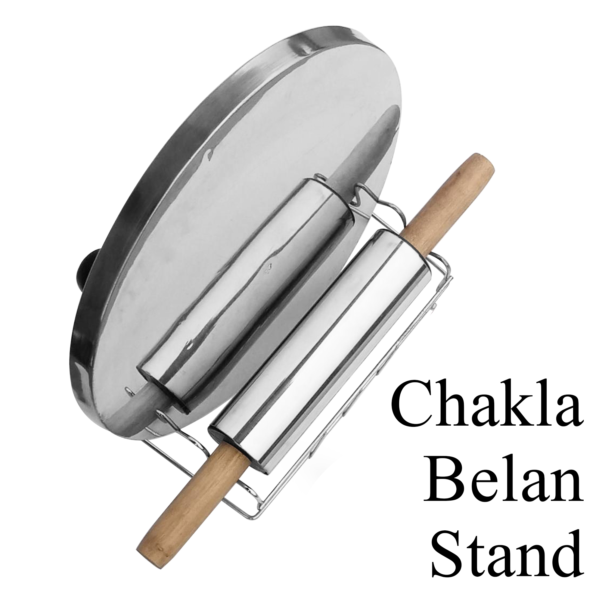 Stainless Steel Chakla Belna With Stainless Steel Stand And Wooden Grip ...