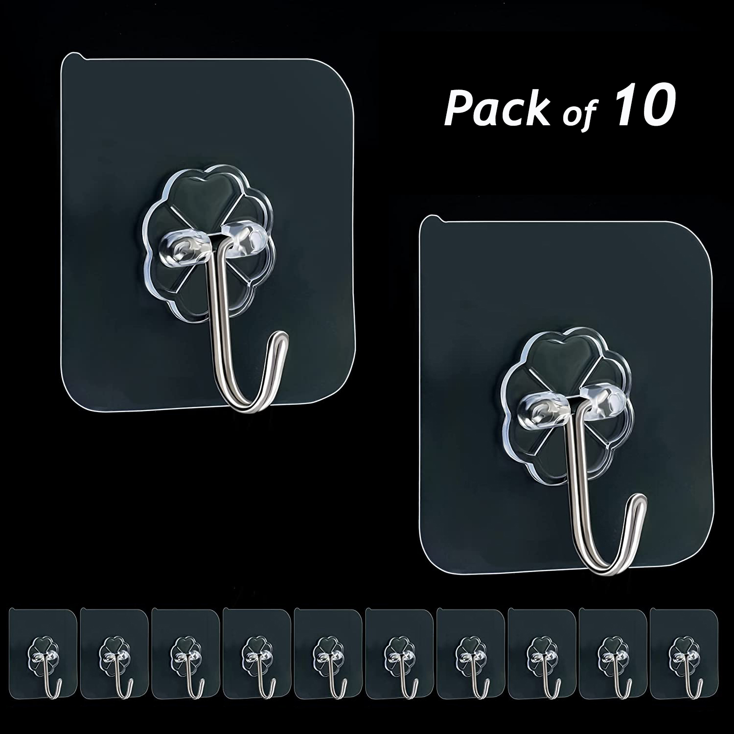 Adhesive Hooks, Pack of 10 / 20 / 50 Sticky Hooks, Transparent Reusable ...