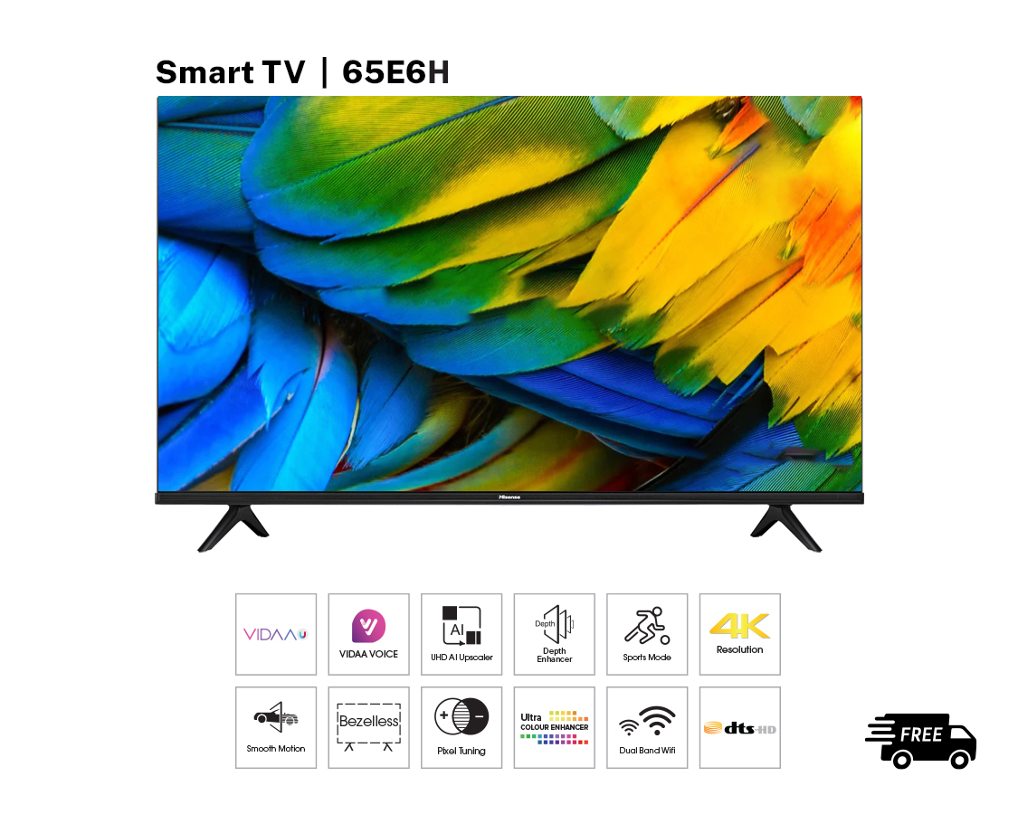 Hisense 65E6H 65 4K Vidda Smart tv, - Black with Brand Warranty | Daraz.pk