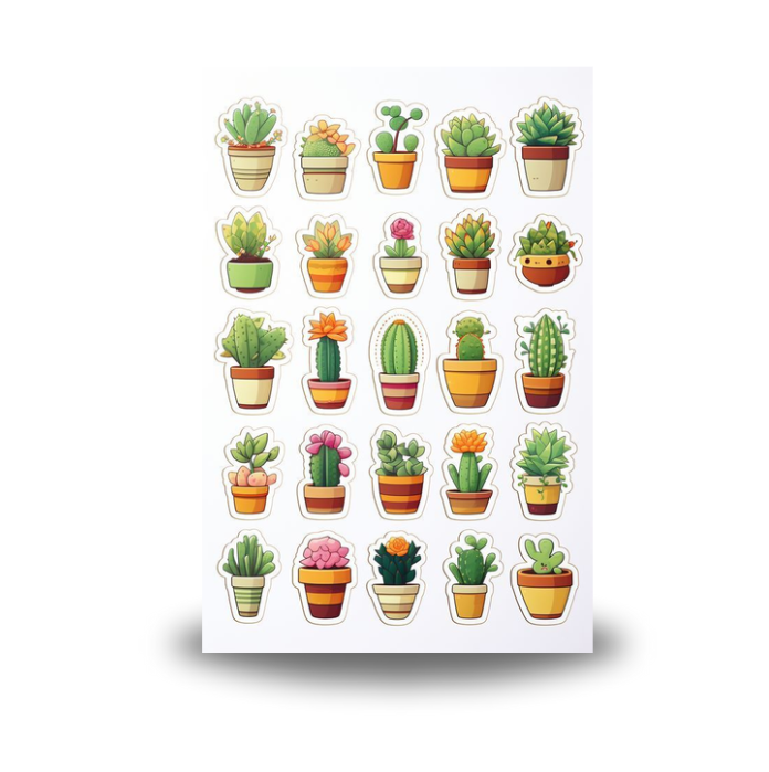 Cute Cactus Mini UNCUT Sticker Sheet - A6 size - 15 x 10 cm | Journal ...