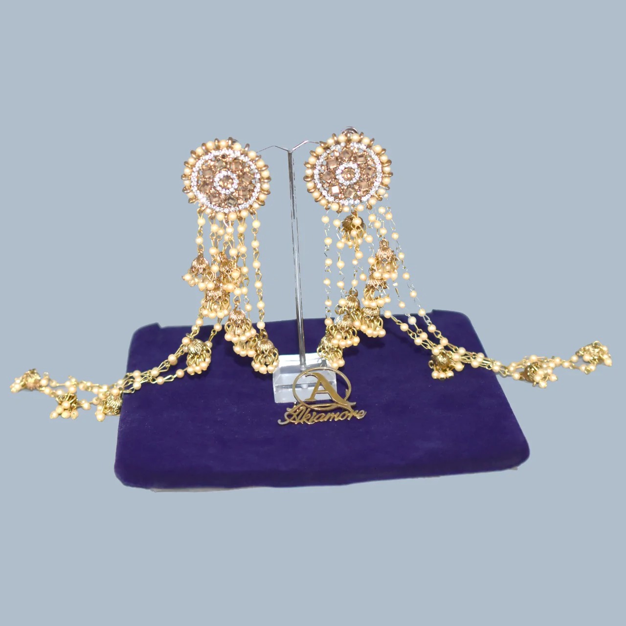 Bahubali earring India Jhumka set with ear chains, Saharay jhumka set ...