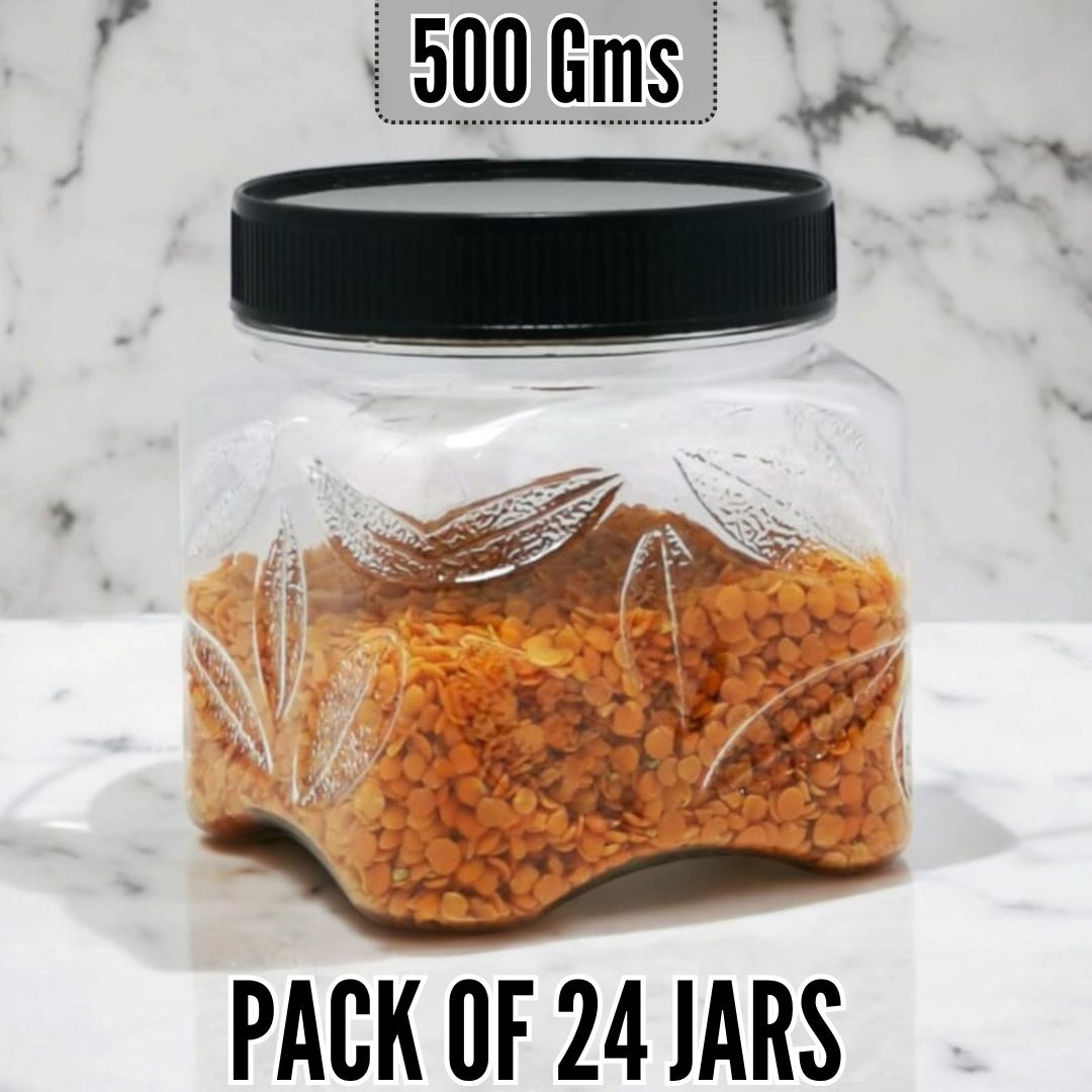 24 JARS Wide Mouth Storage Jar 500 Grams - Leaf Design Pet Plastic ...