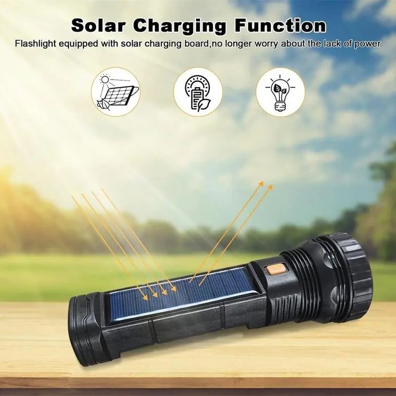 Solar Torch Flashlight USB Solar chargeable Rechargeable Flashlight Outdoor Long-range Torch ...