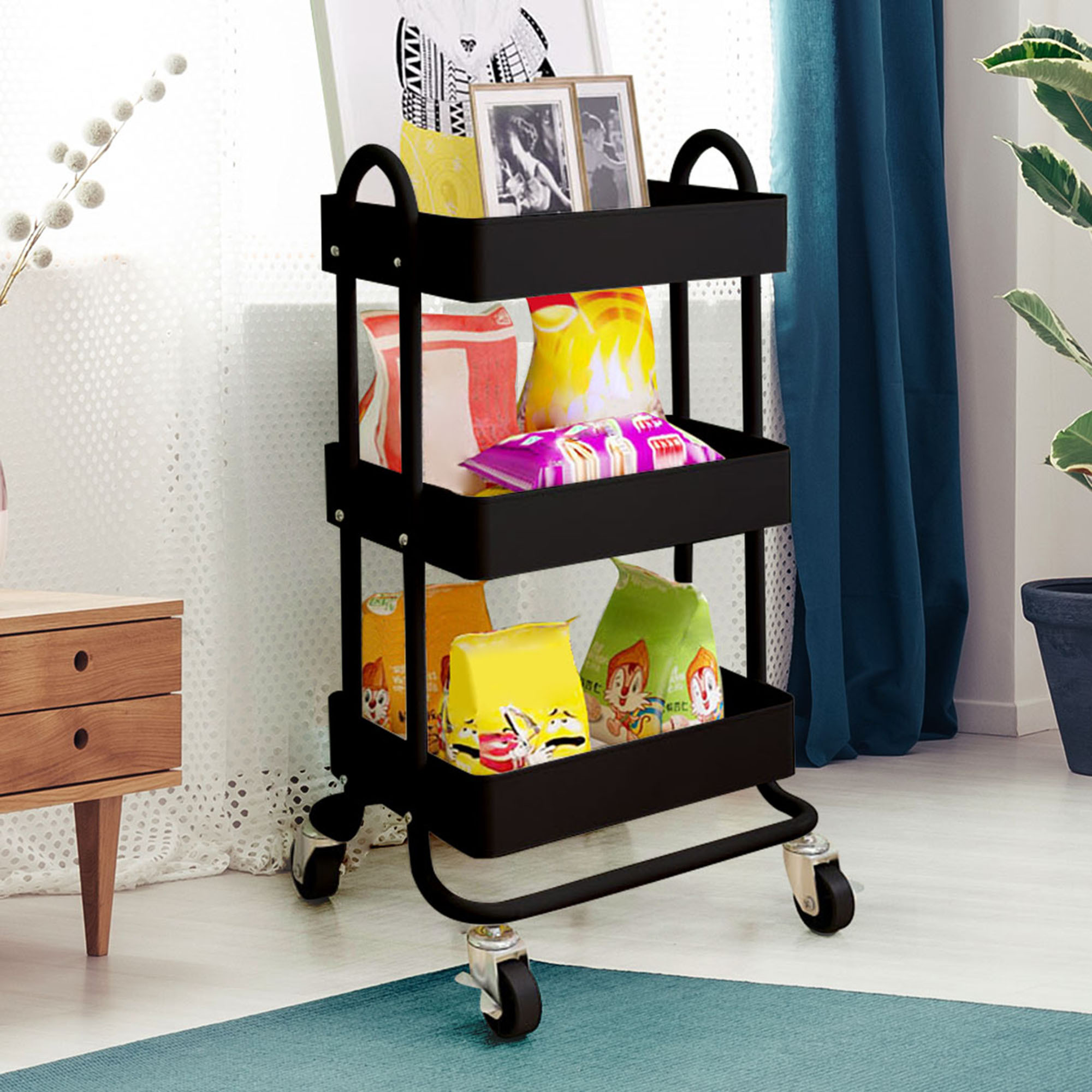 3 Tier Metal Rolling Cart, Heavy Duty Storage Utility Cart Little ...