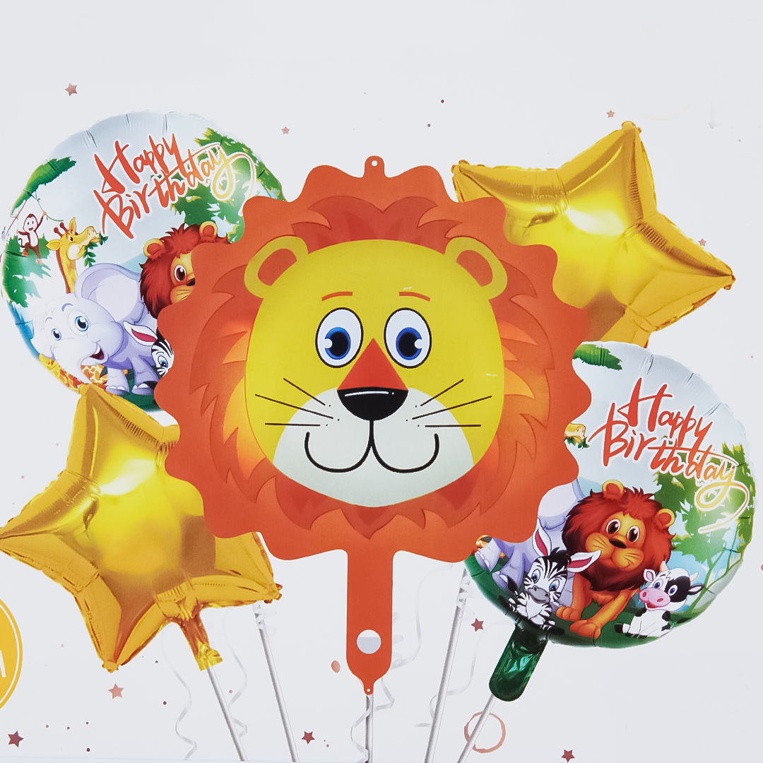 Animal Face Foil Balloon 5 Pcs Set | For | Jungle theme Birthday Decor ...
