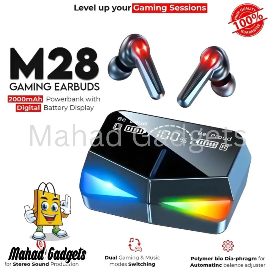 M28 TWS and M90 Wireless Earbuds Type-c LED Display Stereo Low Latency Heavy Bass HIFI Music ...