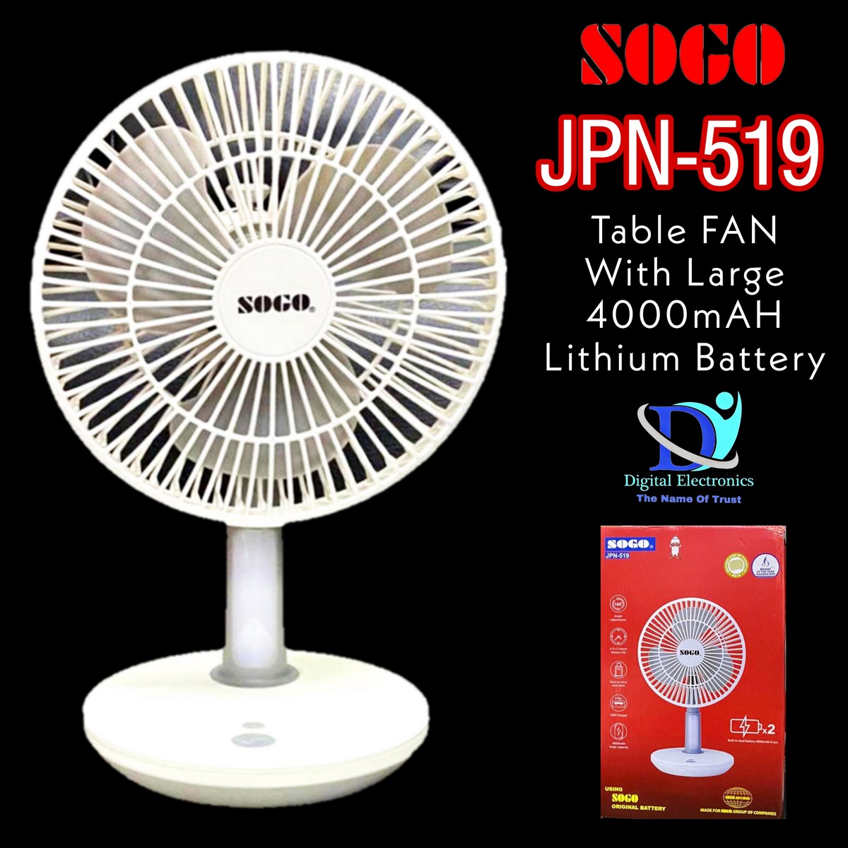 Sogo Portable Rechargeable Table FAN Easy To Carry With Long Battery ...