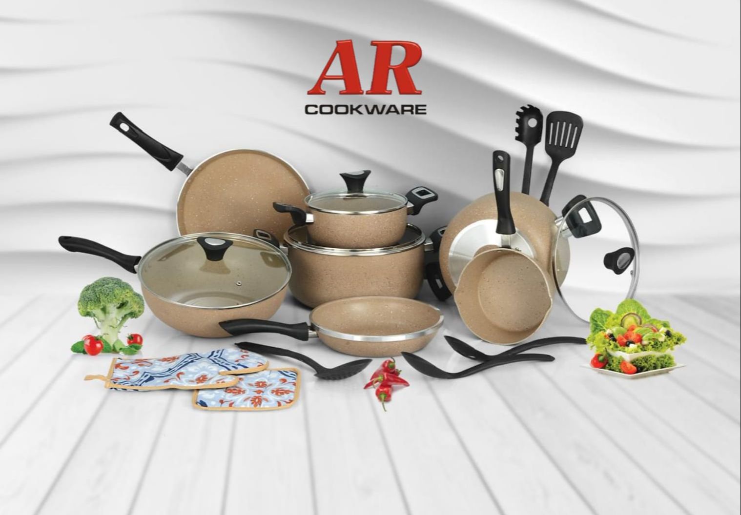 AR 19-Piece Premium Non-Stick Cookware Set with Heat-Resistant Handles ...