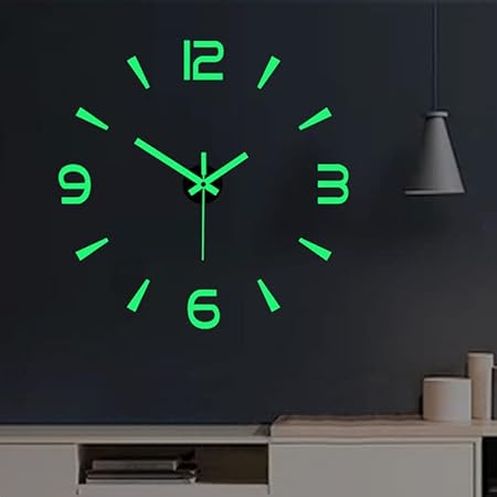 New DIY 3D Clocks Night Luminous Large Wall Clock | Glow at Dark Living Room Antique Style ...