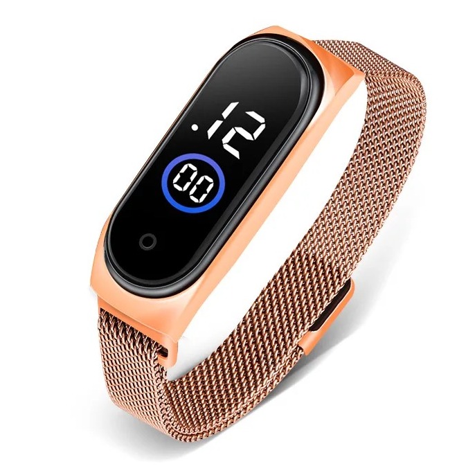 Rose Gold Stainless Steel Slim Magnet Chain LED Watch For girl and ...