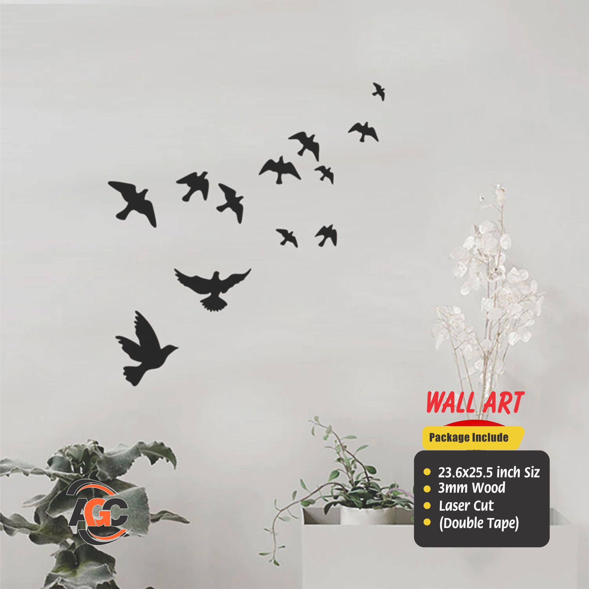 Sparrows Set Wooden Wall Decoration, Group Of Sparrows Flying 3D Wall ...