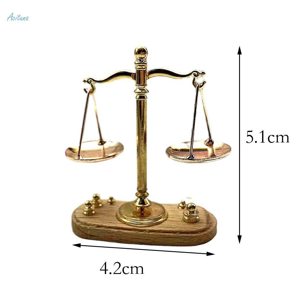 Vintage 1:12 Dollhouse Miniature Balance Scale with 6 Weight for Room ...