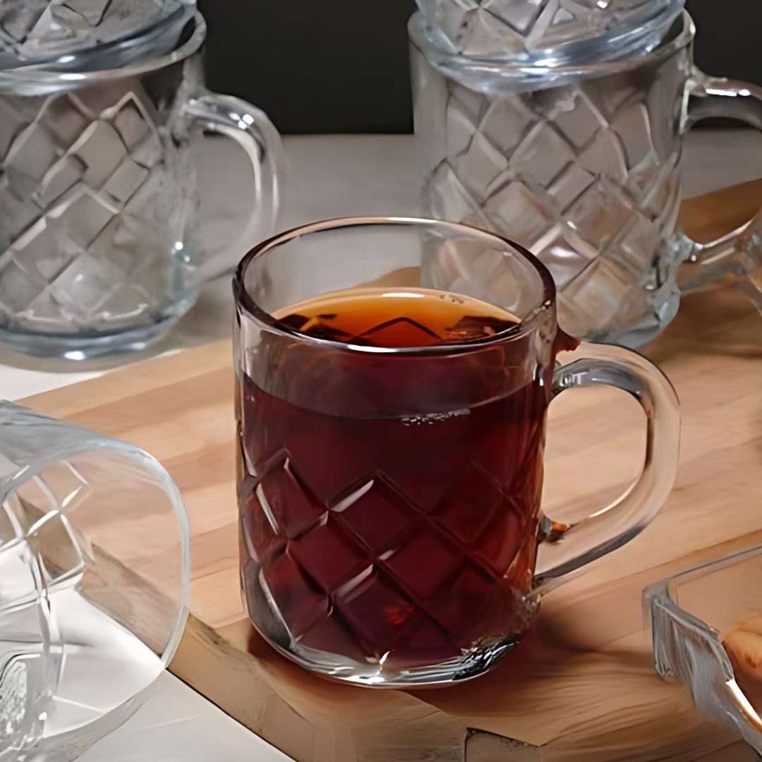 ZB24A -Crystal Glass Set of 6 Tea Mugs With Handle(240ml)-Diamond shape ...