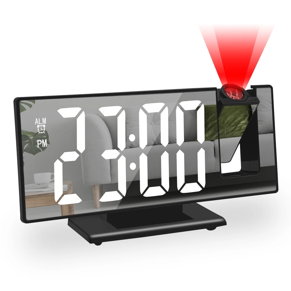 Digital Alarm Clock 180° Arm Projection Alarm Clock with Time ...