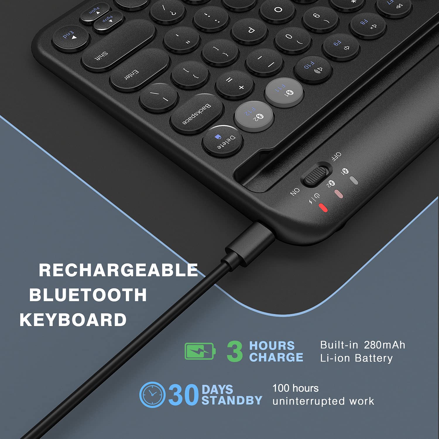 Jelly Comb B046 Multi Device Rechargeable Wireless Bluetooth Keyboard ...