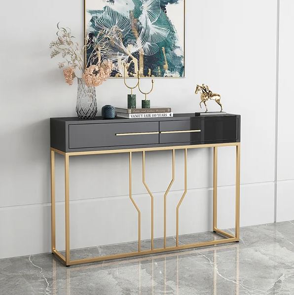 Modern Black Console Table with Storage Wood Entryway Tablo with ...