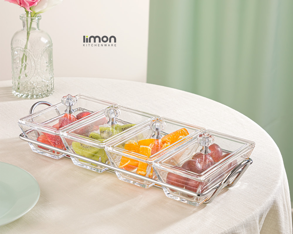 Snack Serving Tray-Limon Glass Snack Serving Tray 4 Sections-Limon ...