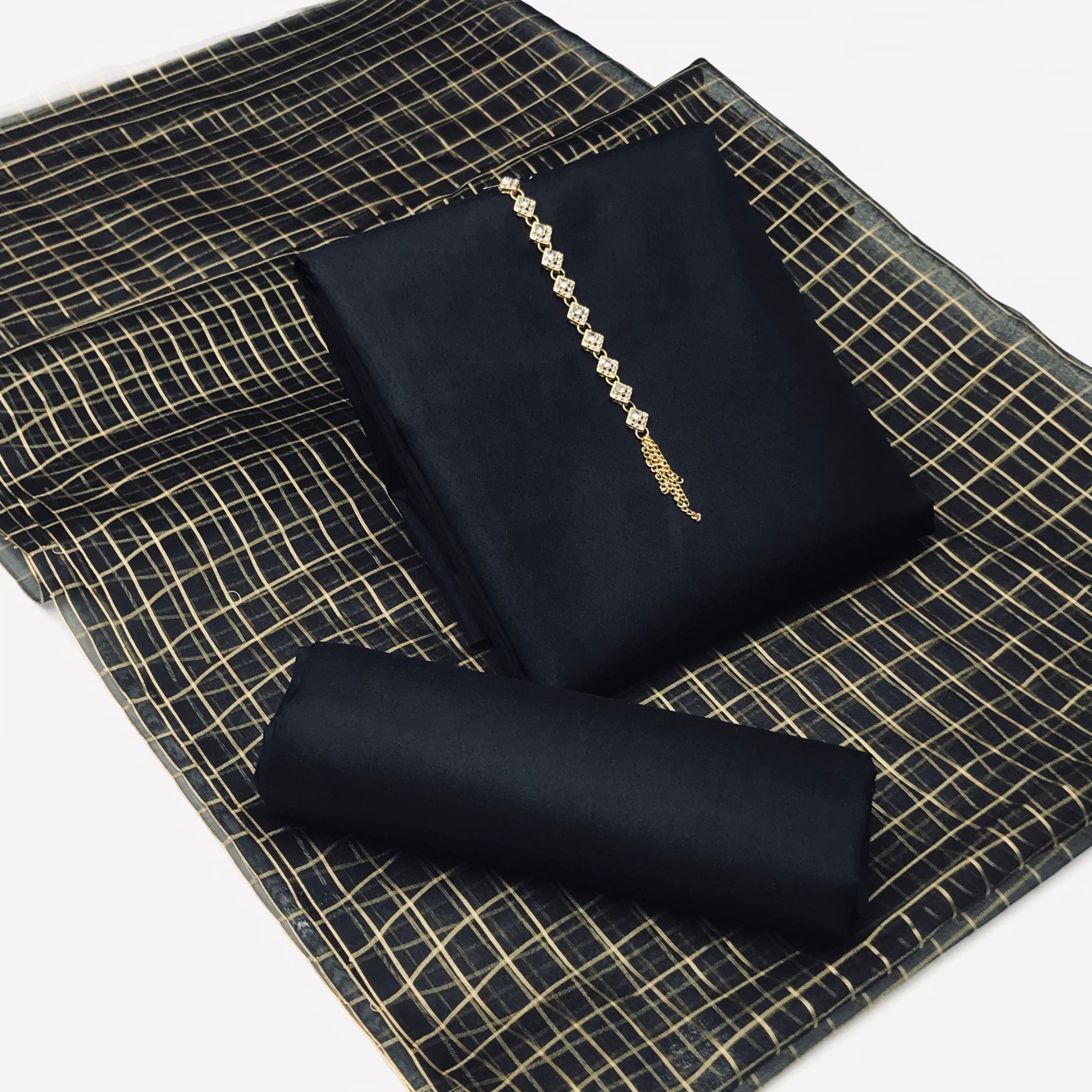 Shah Kamal Fabrics Unstitched 3 Piece Suit-Katan Silk Plain Shirt ...