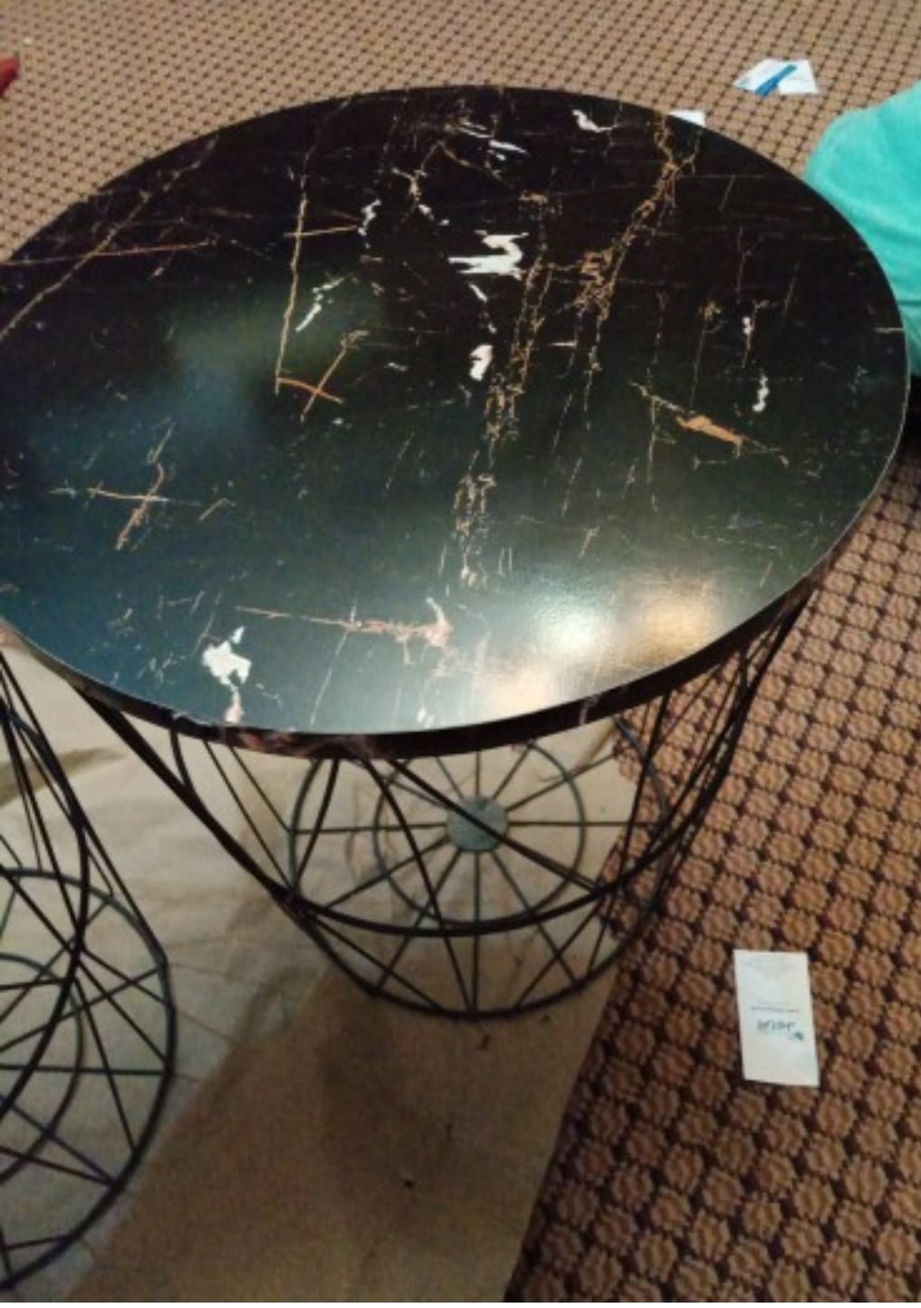 METAL WIRE REMOVABLE WOOD TOP FOLDABLE ROUND COFFEE SIDE TABLE STORAGE ...