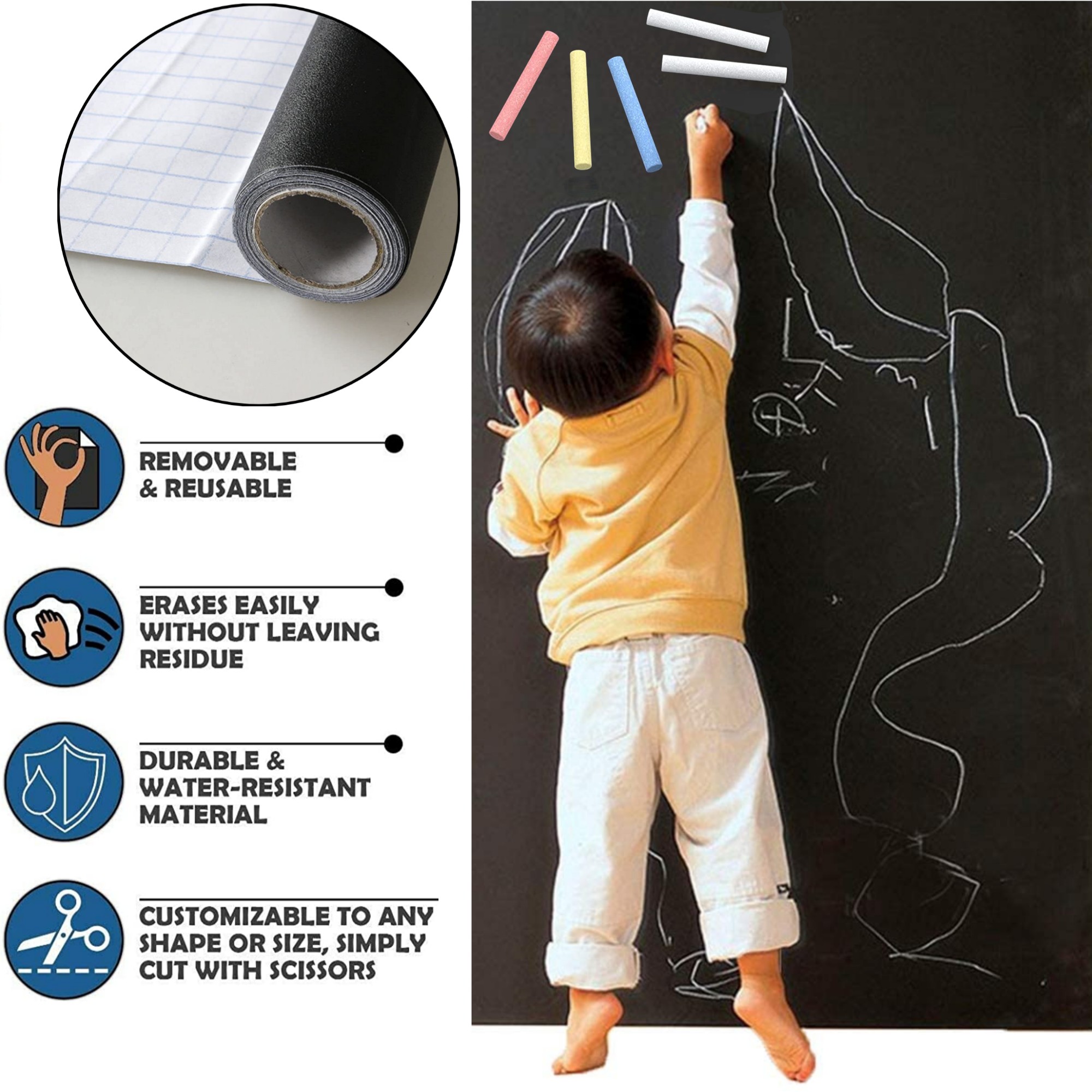 Self-Adhesive Blackboard Sticker - Chalkboard For Kids, Blackboard ...