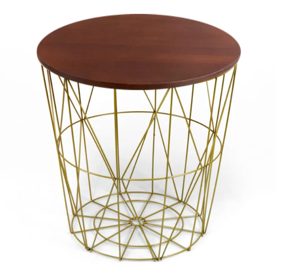 Coffee table metal wire removable wood top storage basket side round ...