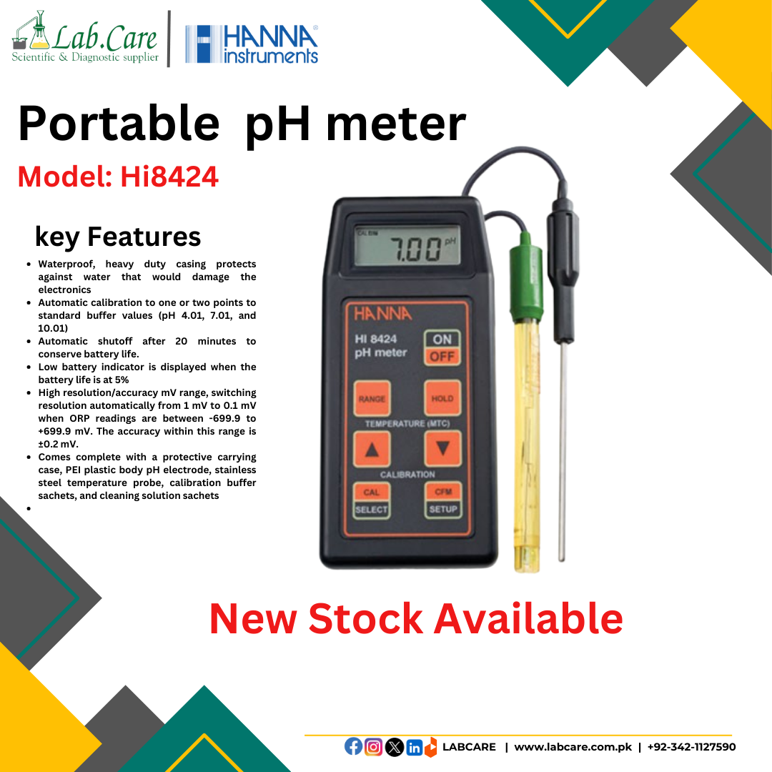 Portable pH Meter, Hanna Instruments HI8424 Waterproof Portable pH Meter, with ATC and HOLD ...