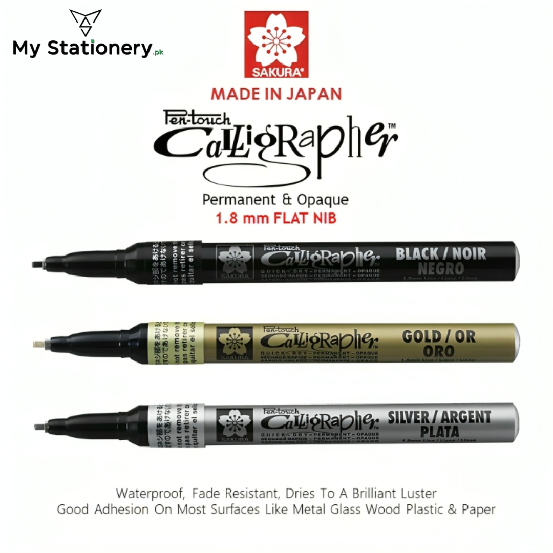 Sakura Pen-Touch Calligraphy Marker Set: 5mm and 1.8mm - Gold, Silver ...