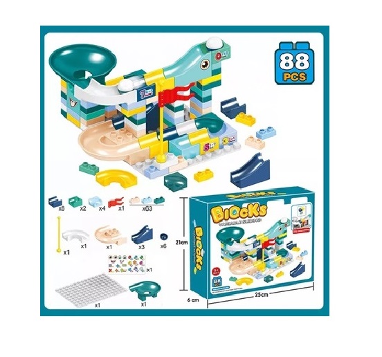 88 Pieces Large Size Track Maze Marble Run Variable Sliding Building ...