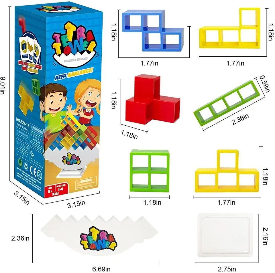 Kids Balance Building Blocks Toy Balance Stacked Tetra Tower Game Swing ...