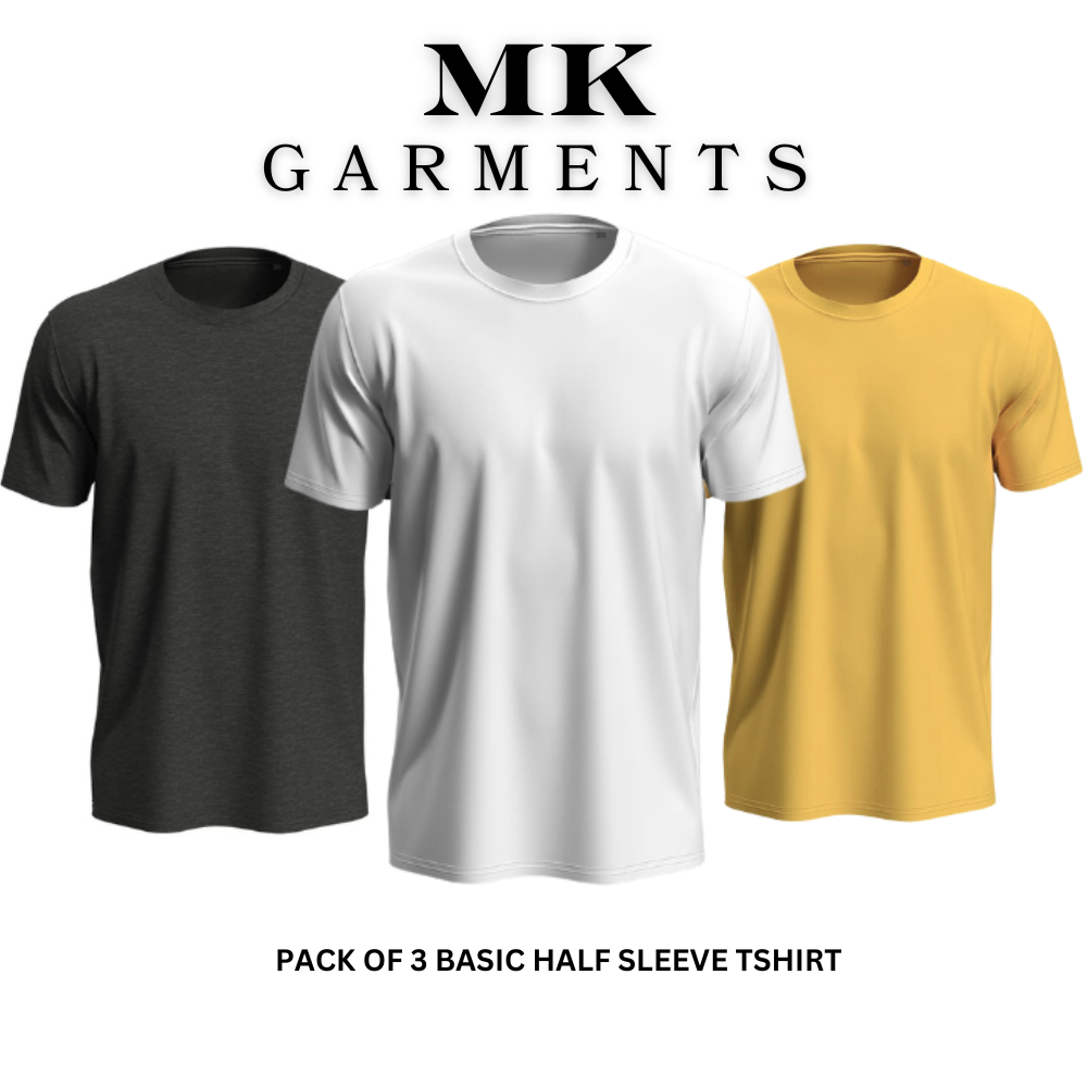 MK Garments - Pack Of 3 Primium Half Sleeves T Shirts Round Neck Plain ...