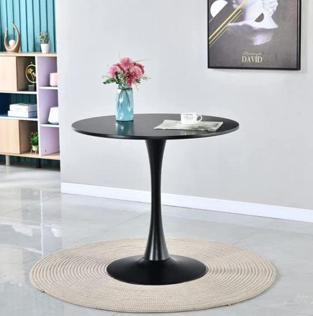 16 inch Black Round Dining Table Tulip Design, Wooden Pedestal Base, Mid Century Modern Small ...