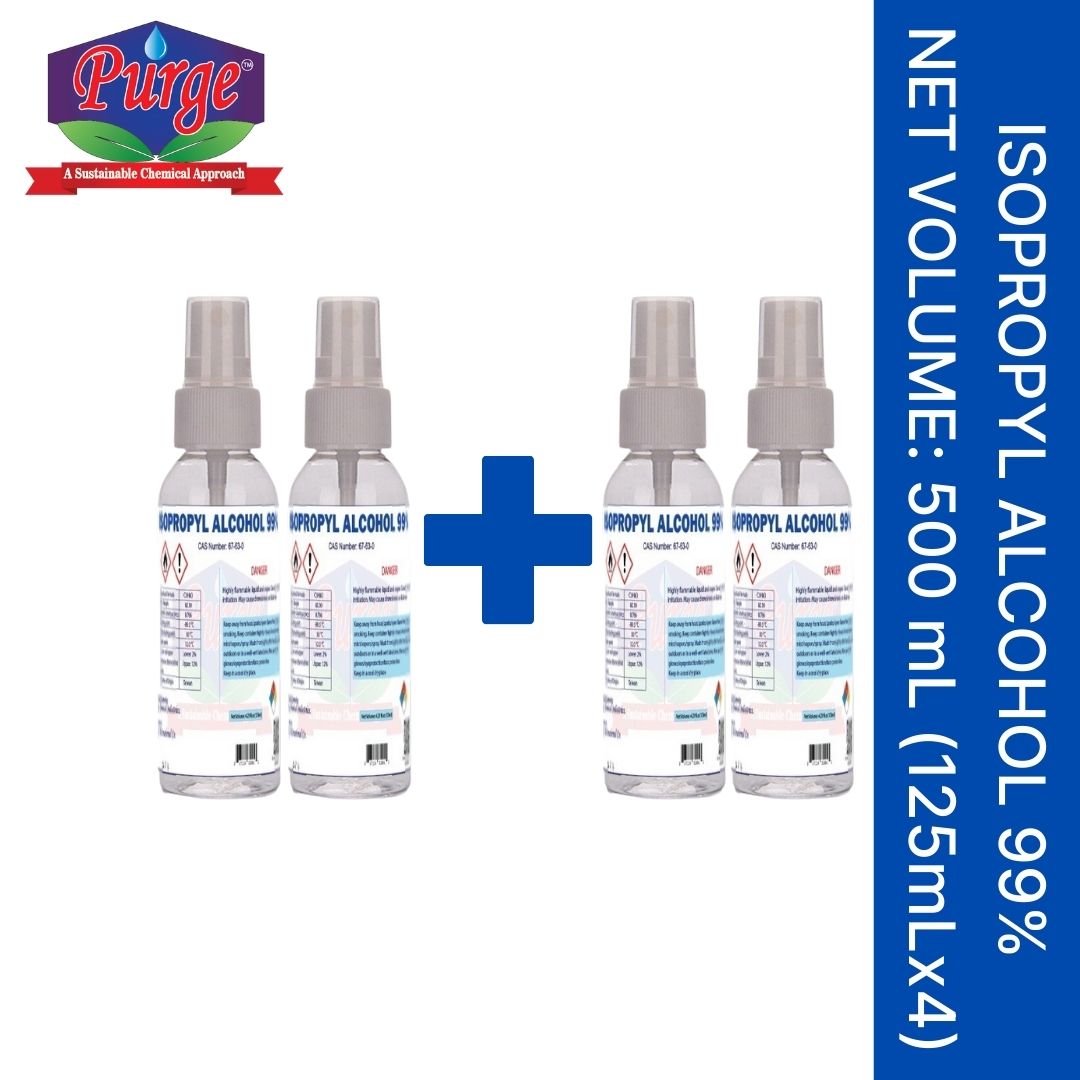Purge Isopropyl Alcohol 99% 500ml - Pack of 4 x 125ml IPA 0.5L - Disinfectant - Medical Grade ...