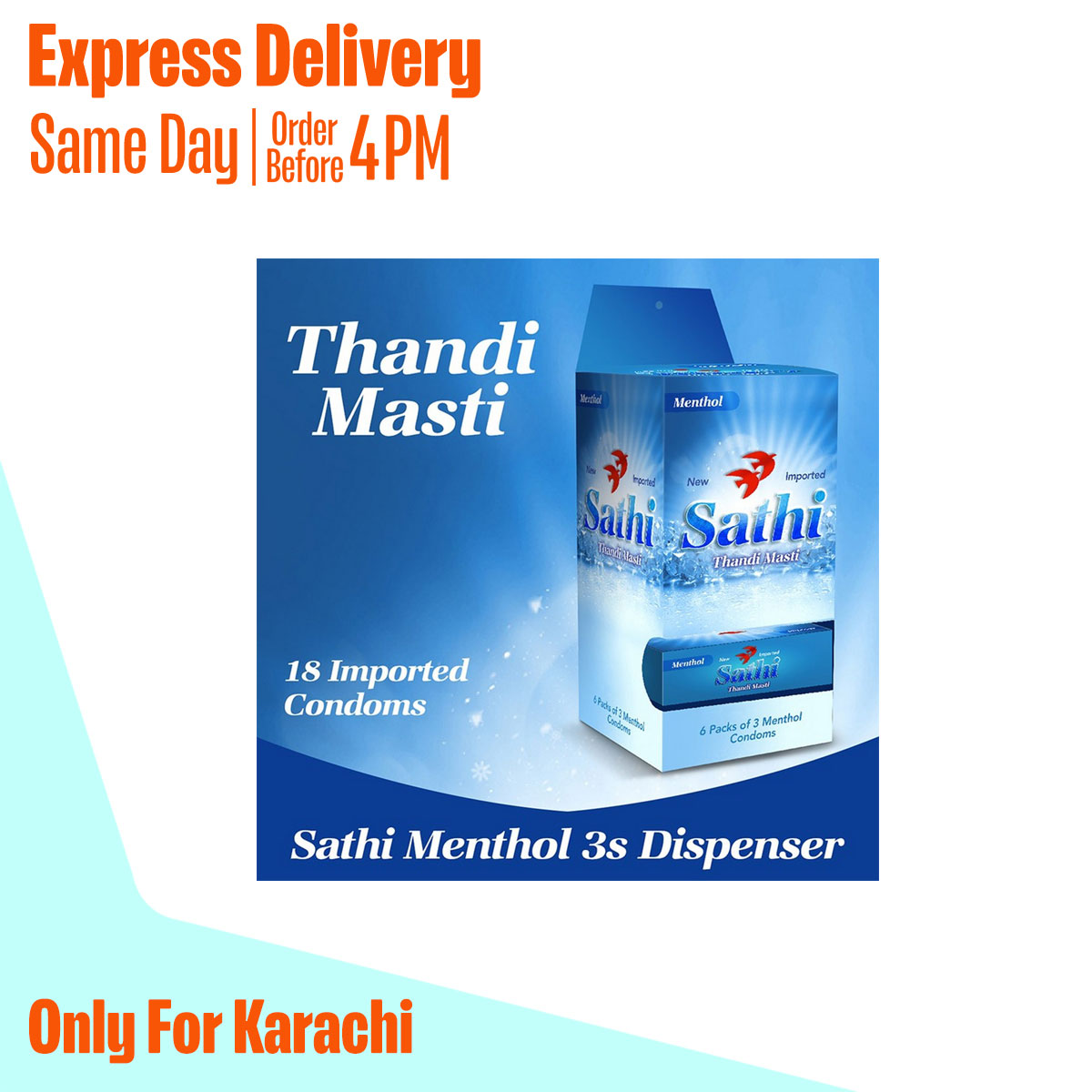 Sathi Menthol Condom Dispenser - Pack of 3 - 18 Pieces (6 x 3's) | Daraz.pk
