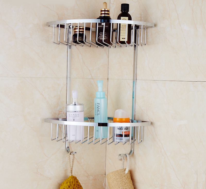 Stainless Steel Washroom Corner Shelves - 2 Layers Wall Mounted Shelf ...