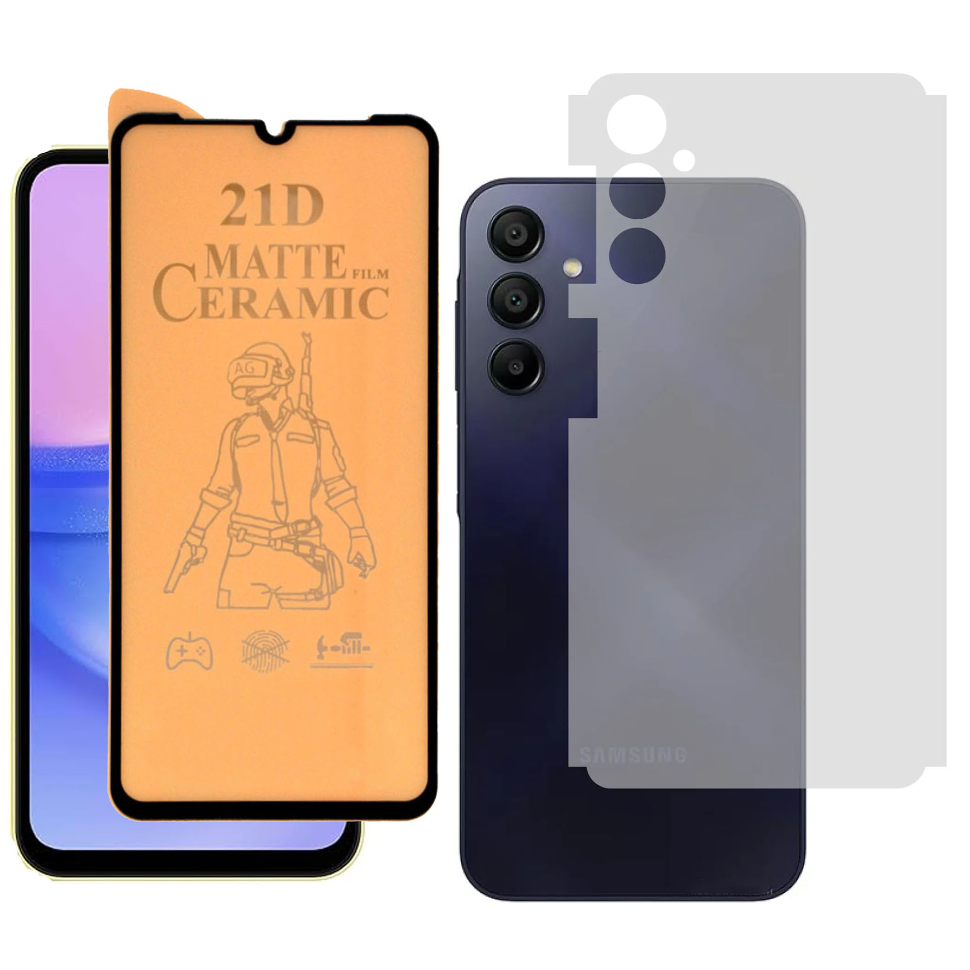 Samsung A15 Matte Glass Fiber Glass Protector + Back Protector Carbon ...