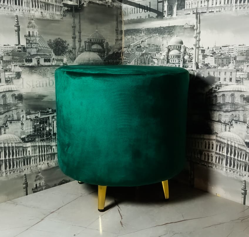 Luxury Round Velvet Ottoman Poufy Ottomans With Golden Steel Legs ...
