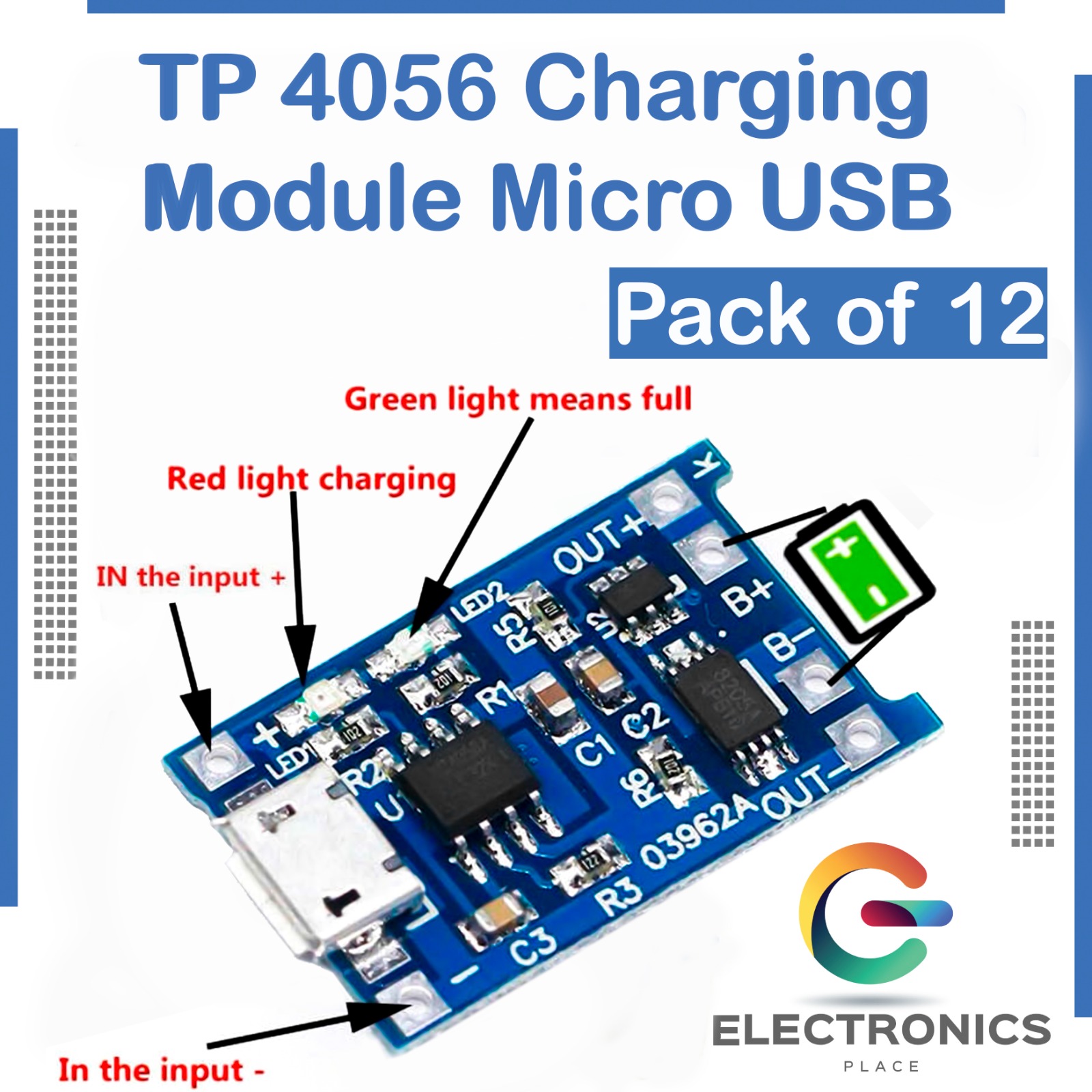 TP 4056 Charging Module | 1A 18650 Lithium battery Charger Module Micro ...